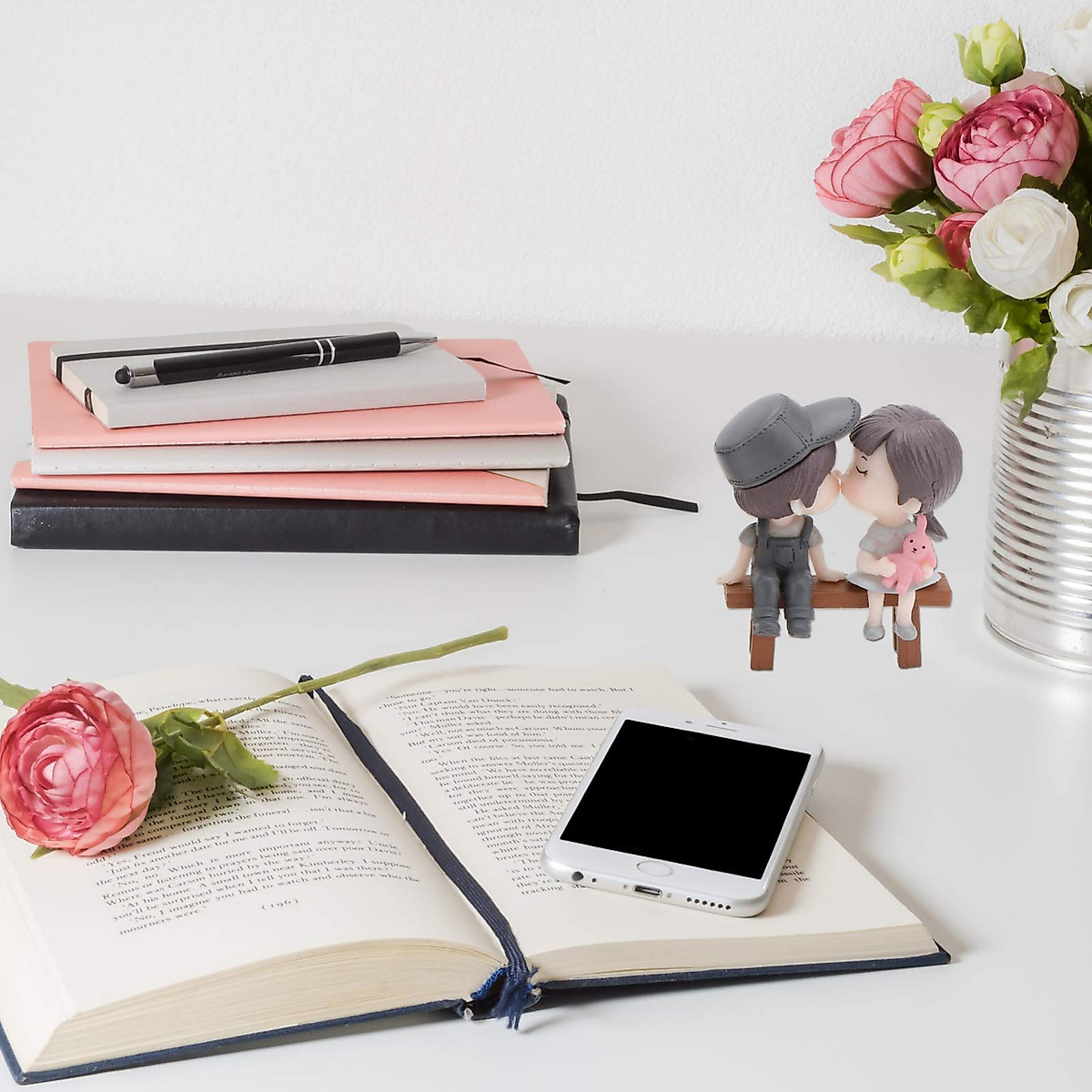 DOITOOL 4 Sets Miniature Fairy Garden Figures Kissing Couple Statue Sitting on Chairs Figurines Cake Figures Decoration Succulent Bonsai Ornament