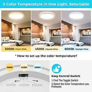 libtit 6 Pack 13 Inch LED Flush Mount Ceiling Light, 3200LM 28W Ultra-Slim LED Ceiling Light, 3000K/4500K/6000K Selectable Ceiling Light Fixture for Bedroom, Kitchen, Bathroom, Hallway - White