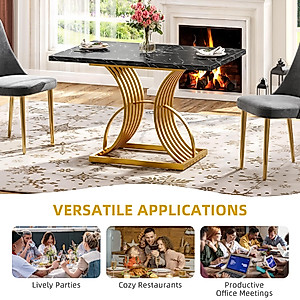 DWVO Modern Dining Table for 4 People 47 Inch Rectangular Kitchen Table with Faux Marble Tabletop and Gold Geometric Legs Small Dinner Table Kitchen & Dining Room Furniture Black & Gold