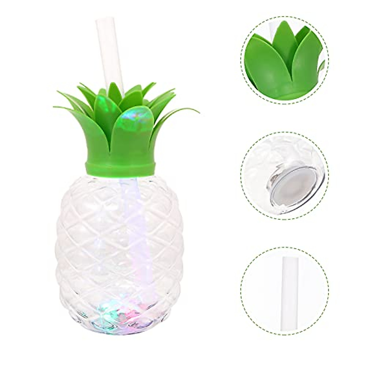 LED Light Up Pineapple Cups:3pcs Pineapple Drink Cups with Straws Luau Party Decorations Hawaiian Luau Tiki and Beach Theme Party Decorations for Kids and Adults