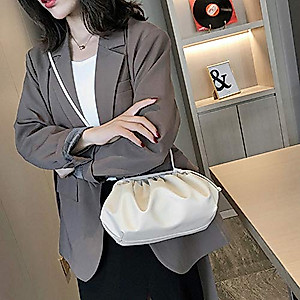 KOOIJNKO Womens Pouch Dumpling Crossbody Bag Cloud Handbag Soft Clutch Purse Shoulder Bag, White