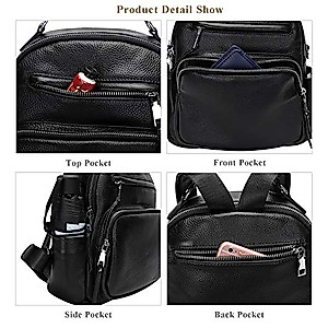 ALTOSY Genuine Leather Backpack for Women Small Convertible Backpack Purse Ladies Shoulder Bag 4 in 1 to Carry (S71 Black)