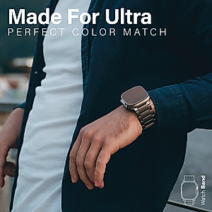 KORDIZ Titanium Band - Compatible for Apple Watch ULTRA 49mm - Titanium Metal Watch Strap with Double Button Clasp for iWatch Bands (ULTRA T01 Max, Titanium), ULTRA Silver