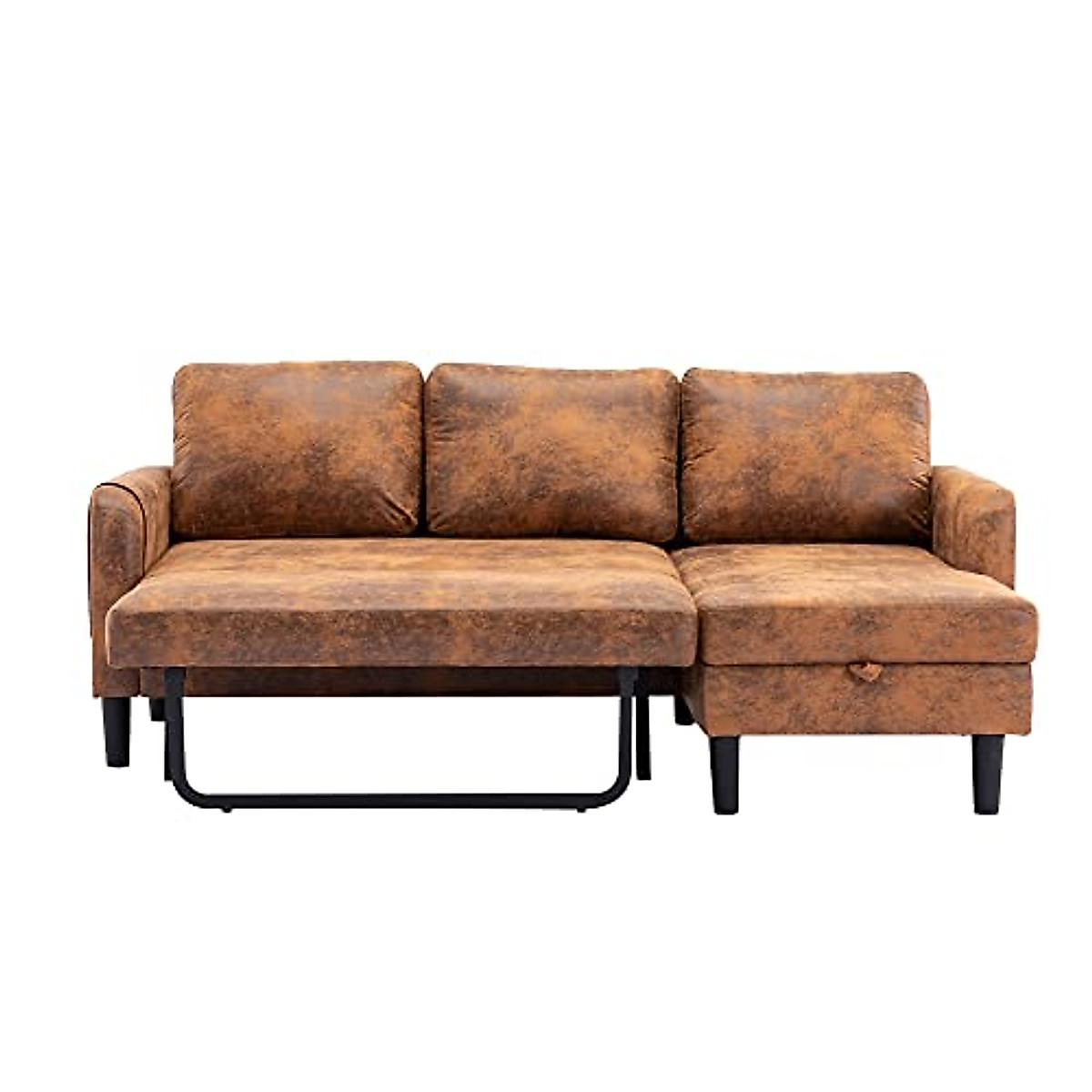 Eafurn L-Shaped Sectional w/Pull Out Bed & Storage Space,Comfy Sleeper Chaise, 3-seat Upholstered Convertible Corner Sofa & Couches, Suitable for Living Room, Coffee