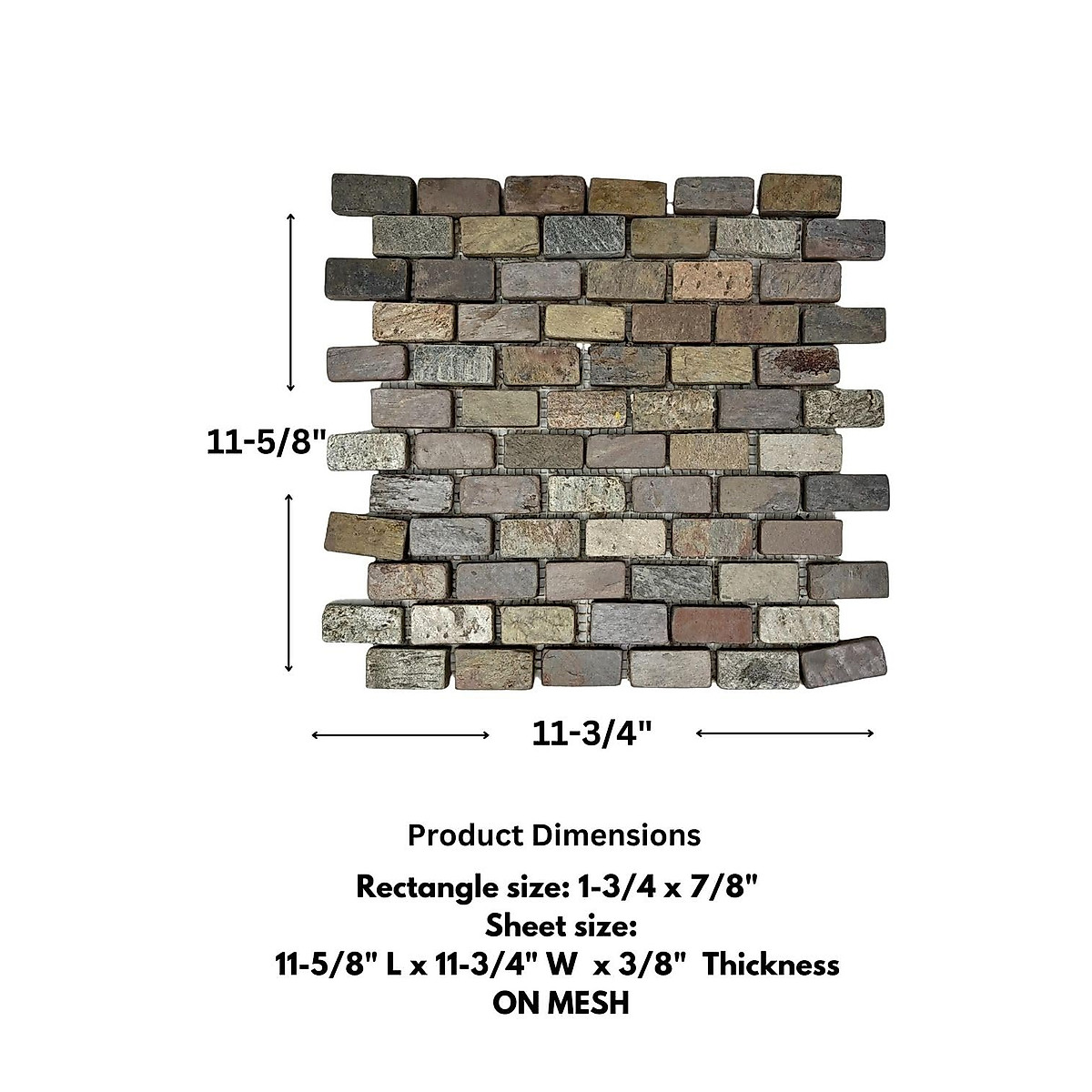Peacock Slate Multi Classic Rust Brick 1x2 Gauged Tumbled Floor Wall Tile for Kitchen Backsplash, Bathroom Shower, Pool Tile, Fireplace Surround, Exterior Outdoor (1 Sheet)