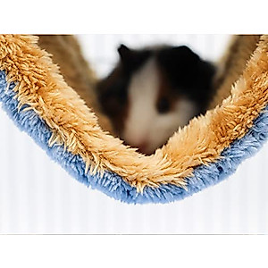 Fleece Winter Warm Rat Hammock, Double Layer Hanging Birds Nest Bed with Warm Fleece, Bird Cage Stand Perch, Hideaway Cave Bed Tent, Sleep Bed Cage Accessories for Rat Guinea Pig Chinchilla (Blue)