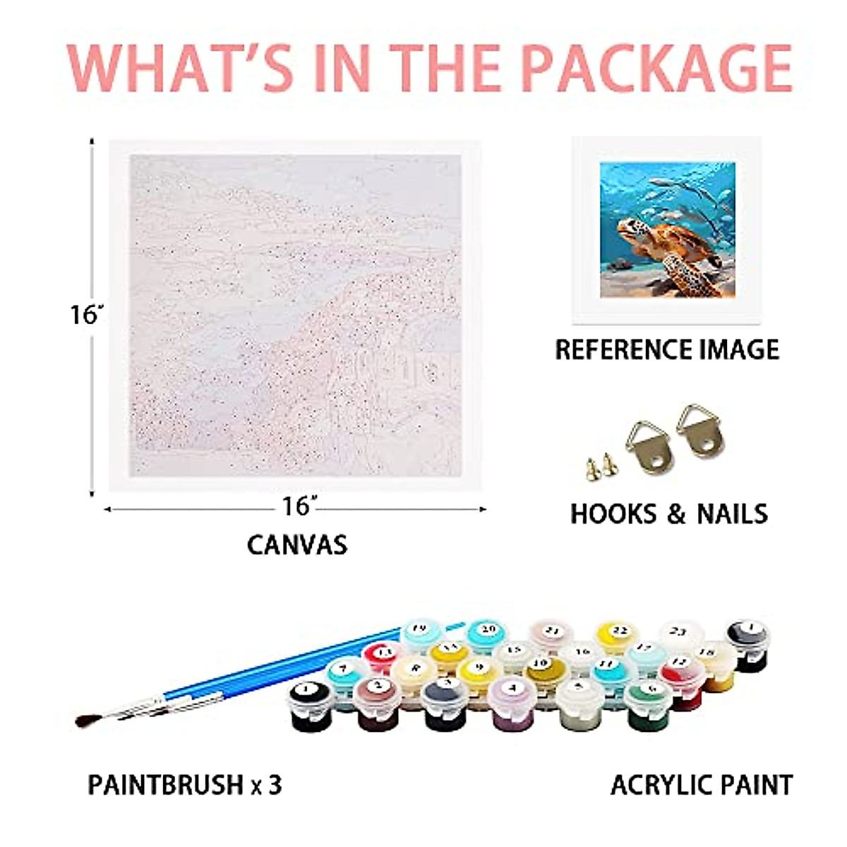 SNMUW Paint by Number for Adults, Sea Turtle Adult Paint by Number, Art Paint by Numbers for Beginner Kids, 16" x 16", Perfect for Gift Home Wall Decor