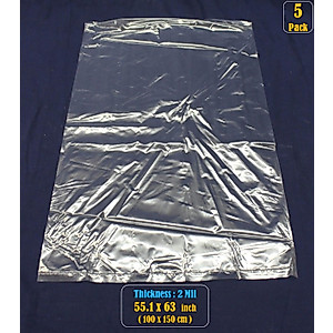 Clear Giant Storage Bags 55x63 Inches Huge Plastic Storage Bags for Furniture, Big Luggage, Industry Equipments Business and Agriculture Use (5 pcs)