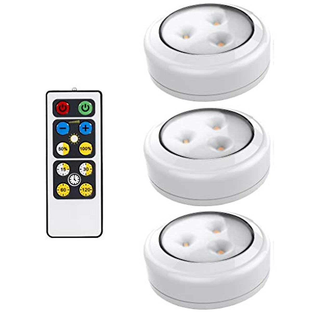 Brilliant Evolution Stick On Lights with Remote - Lights for Under Cabinets in Kitchen - Under Cabinet Lighting - Wireless Tap On LED Puck Lights - Under Counter Lights - Battery-Powered Lights (3pk)