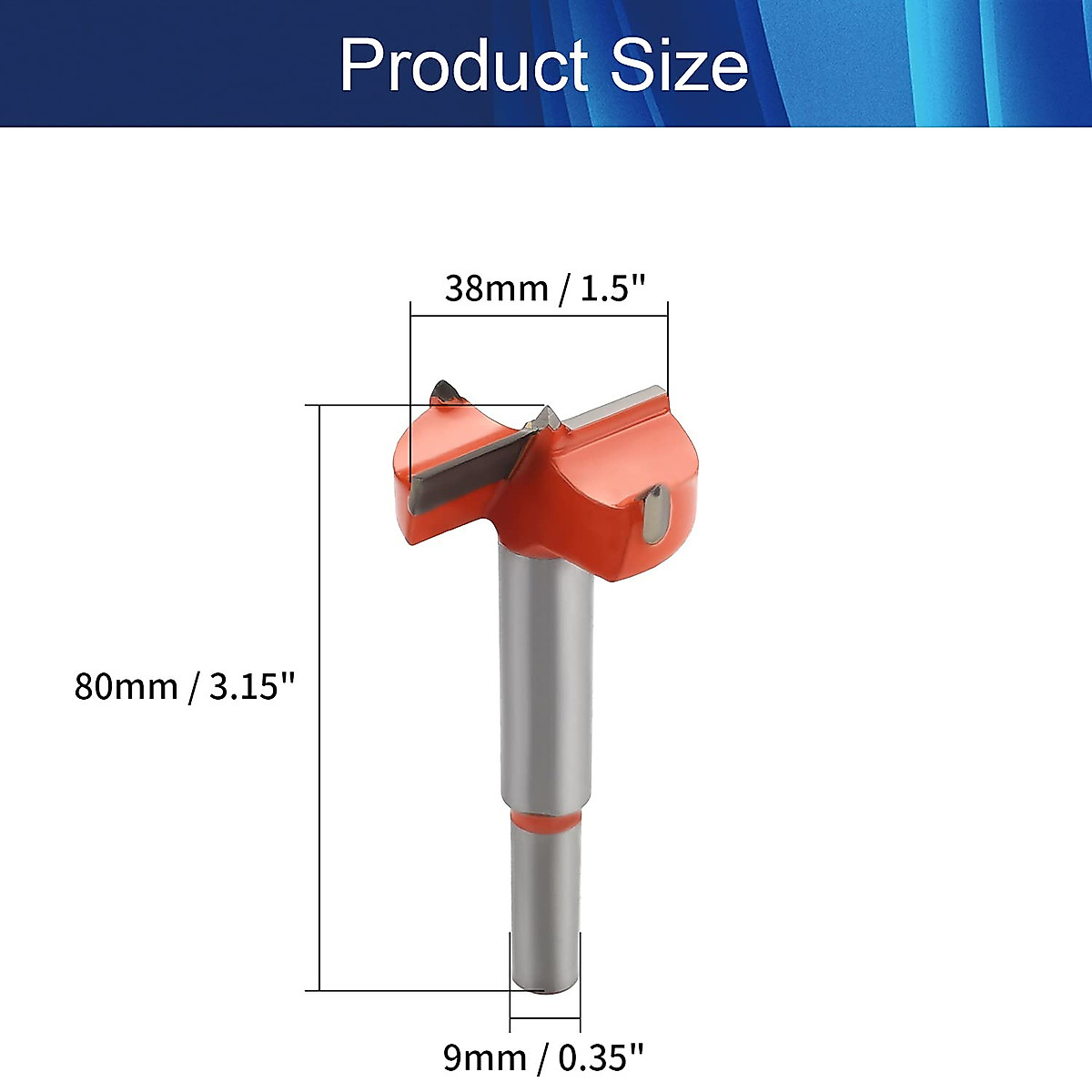 Hegebeck Forstner Drill Bits 1.5" Woodworking Hole Saw Boring Drill Bits Carbide Wood Drilling Cutter with 3/8inch Round Handle for Wood Plastic Plywood