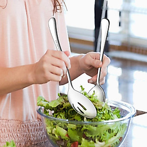 LIANYU 2 Serving Spoons, 2 Slotted Serving Spoons, 2 Serving Forks, 8 3/4 Inch Stainless Steel Buffet Catering Party Banquet Serving Spoons Forks Set, Mirror Finished, Dishwasher Safe