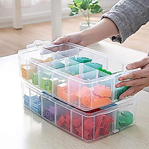 2 Pack 3-Tier Stackable Storage Container Box, Crafts Storage Box with 30 Adjustable Compartments, Plastic Organizer Box for Arts and Crafts, Fuse Beads, Washi Tapes, Jewelry (9.4"x6.5"x7.2")