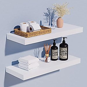 DongRong White Floating Shelves Large Wall Mounted Decor Display Shelf Set of 2 for Bedroom, Bathroom, Living Room, Kitchen