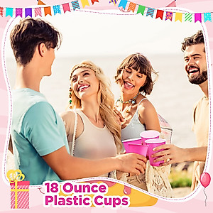 50 Count Party Cups 18 Ounce Disposable Plastic Cups for Wedding Birthday Party Beverage Drinking Water Cups for Indoor Outdoor Event Bachelorette Camping (Pink and White)