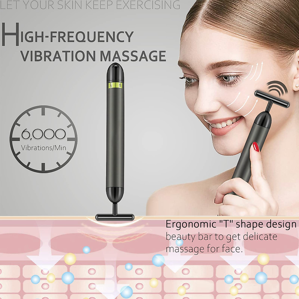 HEYFYV 2 in 1 Face Massager Kit Electric 3D Face Roller Massager T Shape Facial Massager Set Skin Massager Tool