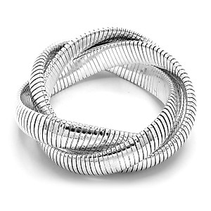 Marshal Metal Fashion Bracelet Omega Stretch Brass Triple Cobra Bracelet (Silver)(14mm x3)