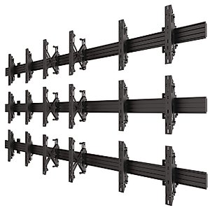 3x3 Video Wall Pop Out Mounting System Horizontal Rails Fixed Displays with with Micro Adjustment Arms Vesa Universal TV Television Monitors