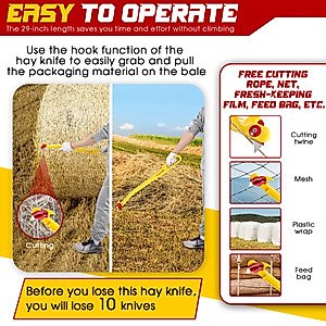 G GREENLY-AG 29" Hay Knife with 20 Blades, Net Wrap & Baling Twine Cutter, Hay Hooks, for Effortless Round Hay Bale Handling on Farms