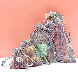 TheDisplayGuys - 96-Pack Striped Weave Organza Gift Bags with Drawstrings - Small 3" x 4" - Iridescent - for Party Favors, Samples,Treats