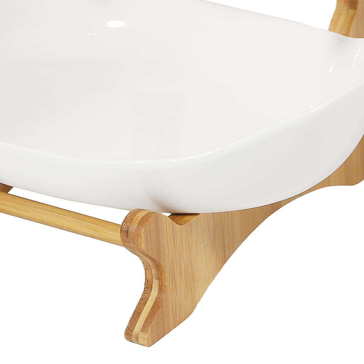 DYRABREST Oval Ceramic Fruit Plate Bowl, 3 Layer Ceramic Bamboo Frame Fruit Plate, Multi-layer White/Brown (Optional) Fruit Basket Holder Vegetables Storage Stand for Fruits Snacks Candy (White)