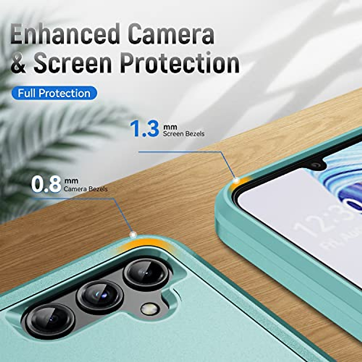 Samsung Galaxy A14 5G Case with Screen Protector, Military Grade Dual Layer Shockproof Heavy Duty Shockproof Full Body Protective Phone Cover, Built in Rotatable Magnetic Ring Holder for A14 (Green)