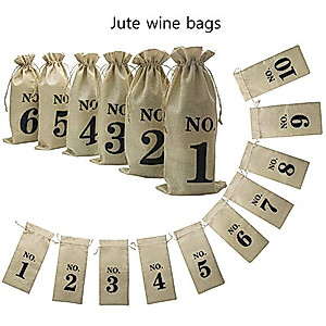 Shintop 10pcs Jute Wine Bags, 14 x 6 1/4 inches Hessian Numbered Wine Bottle Gift Bags with Drawstring for Blind Wine Tasting (Brown)