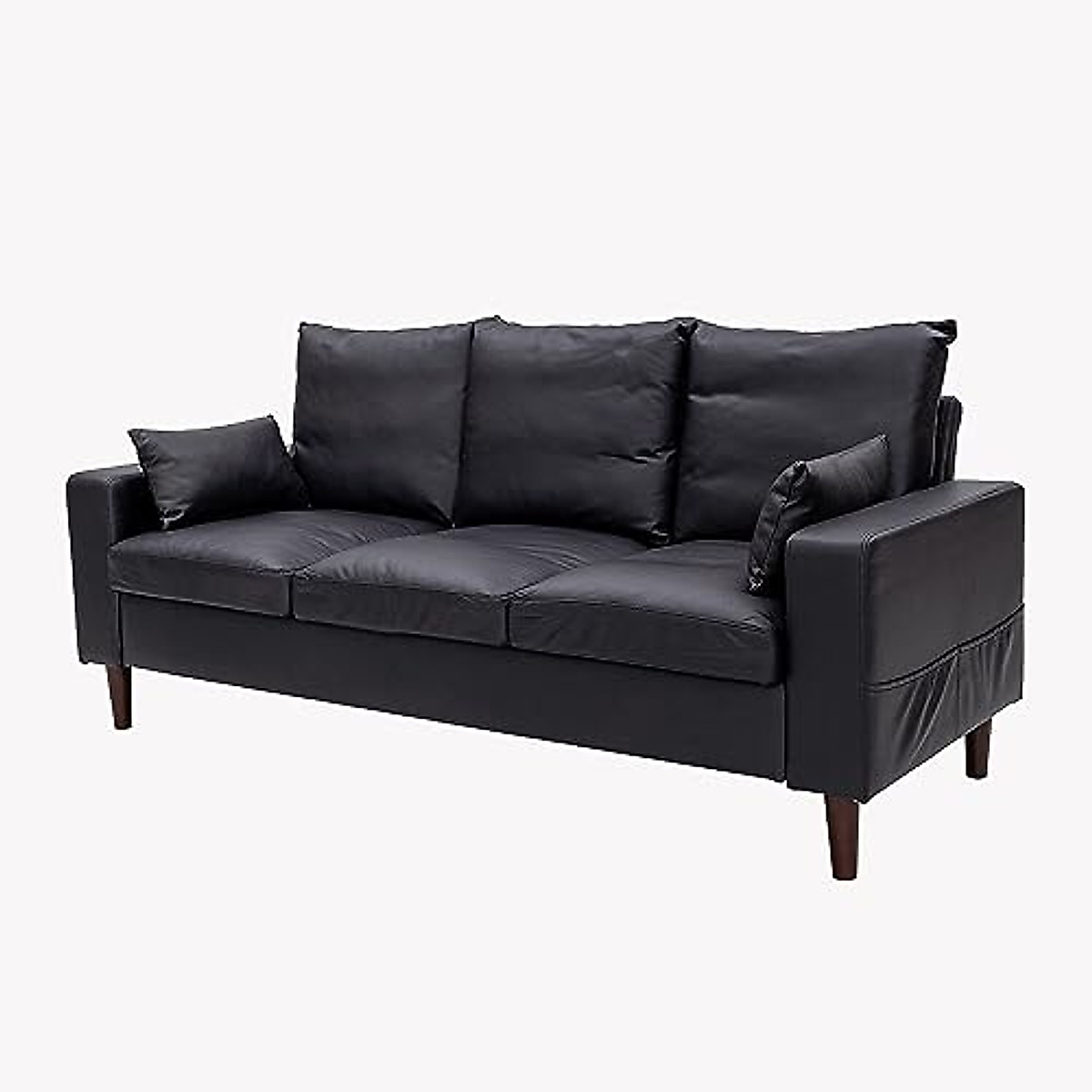 Panana Couch 3 Seater Loveseat Sofa with Storage Pockets for Living Room, Upholstered Faux Leather Sofa with 2 Pillows, Cushion Back Sofa for Bedroom, Home Office, Apartment