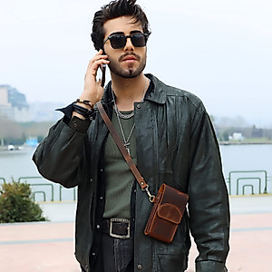 Handmade Mens Crossbody Phone Bag, Iphone 13 Pro Wallet Case, Cell Phone Crossbody Bag, Phone Case With Adjustable Strap, Crossbody Phone Wallet For Men, Leather Phone Wallet (Dark Brown)