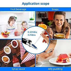 Meichoon 0~32% Brix Refractometer with ATC Digital Handheld Refractometer for Sugar, Food, Fruit, Beverages Honey DH14