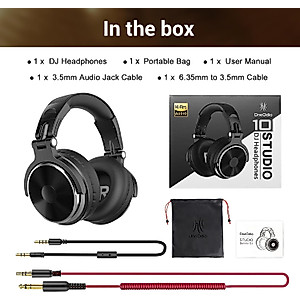 OneOdio Wired Over Ear Headphones Studio Monitor & Mixing DJ Stereo Headsets with 50mm Neodymium Drivers and 1/4 to 3.5mm Jack for AMP Computer Recording Podcast Keyboard Guitar Laptop - Black