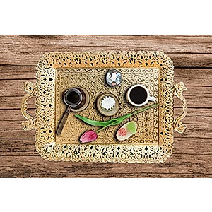 chancegift Turkish Tea Coffee Beverage Dinning Serving Tray with Handled Ottoman Motif Decorative Middle Table Drink Bathroom Rectangular Suitable for Gift (16.5x10.7x1 INC) 42x28x2cm Gold, (A2022)