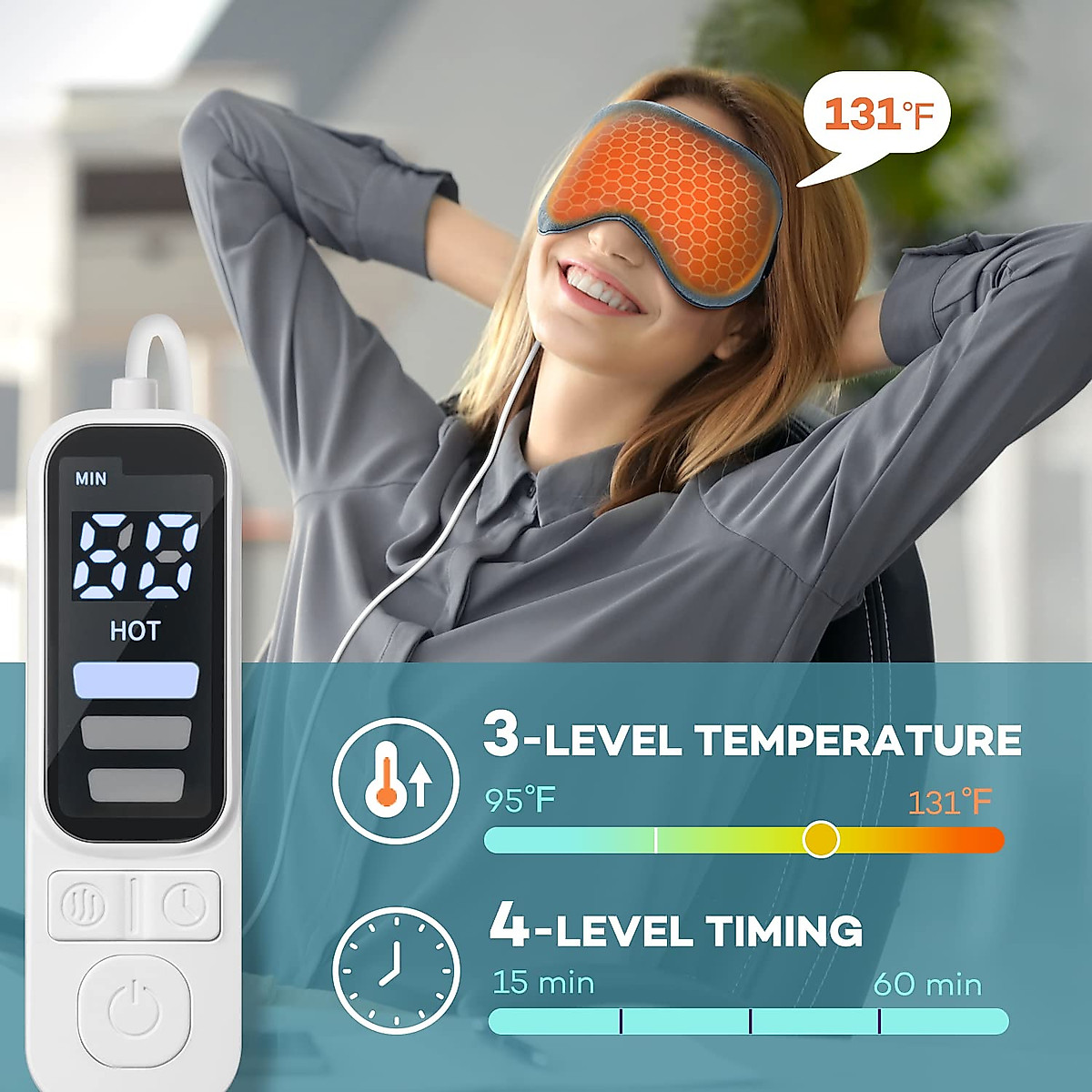 Heated Eye Mask, Warm Eye Compress Mask for Dry Eyes, USB Electric Eye Heating Pad with Temperature & Timer Control, Dry Eye Mask for Dry Eyes Blepharitis Sinus Migraine Stye MGD Puffiness Gray