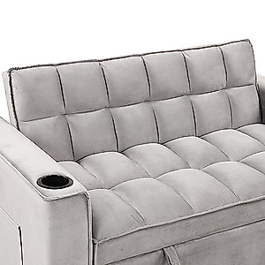 FULife 58" Convertible Sofa Couch with Pull-Out Sleeper,Adjustable Loveseat Armchair Single Bed Chair with Cup Holder,USB Port,Side Pocket&Pillows for Living Room/Apartment/Office/Studio/Small Place