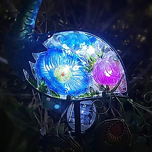 WUFEILY Peacock Solar Garden Lights, Hand-Painted Glass Solar Garden Decor, Decorative Garden Stakes Yard Art Decorations Outdoor, Lawn Stake Ornaments for Patio Pathway Yard