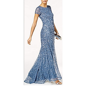 Adrianna Papell Women's Short-Sleeve All Over Sequin Gown, Nile, 14