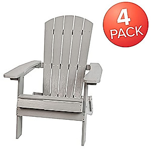 Flash Furniture Charlestown Folding Adirondack Chair - Gray - Poly Resin - Indoor/Outdoor - Weather Resistant - Set of 4