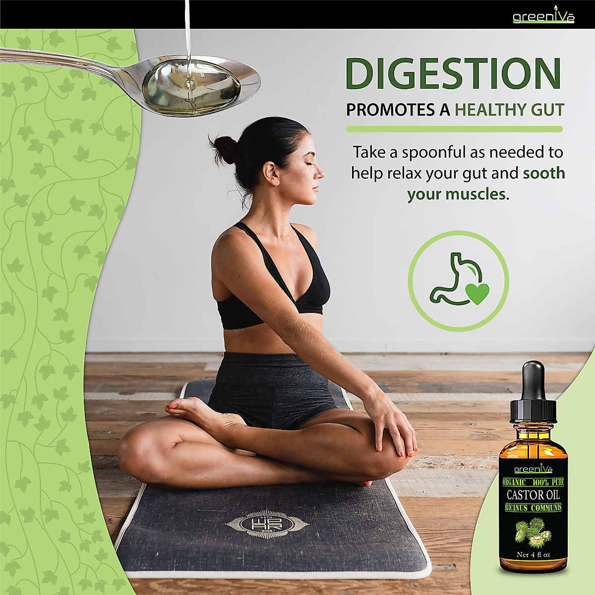 GreenIVe Castor Oil Organically Grown 100% Pure 128oz (1 Gallon) Bottle Cold Pressed, Hexane Free, Eyelash and Eybrow Growth Serum, Skin Moisturizer Detox and Wraps