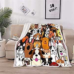 LINGXUQK Cute Dog Blanket Pink Flowers Fleece Blanket Lightweight Fluffy Sherpa Throw Blankets Funny Pet Dog Blanket for All Season in Home Gifts for Animal Lovers