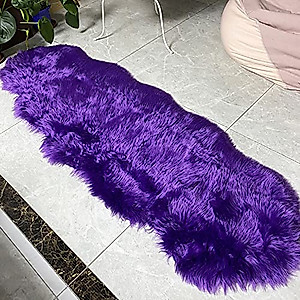 Soft Fluffy Rug Faux Sheepskin Shape Purple Fur Area Rug Shaggy Couch Cover Seat Cushion Furry Carpet Beside Rugs for Bedroom Floor Sofa Living Room Runner 2x6 Feet