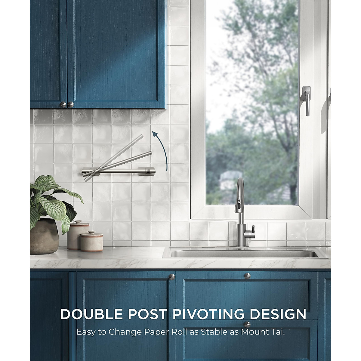 FORIOUS Under Cabinet Paper Towel Holder for Kitchen Bar Sink, Brushed Nickel Paper Towel Holder Under The Cabinet, Self Adhesive Paper Towel Holder Stainless Steel, Wall Mount Paper Towel Roll Holder