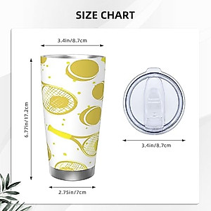 AYCZN Tennis 20 OZ Tumbler Stainless Steel Travel Coffee Mug, Sport Ball Insulated Water Bottle with Lid and 2 StrawsLeakproof Thermal Cup