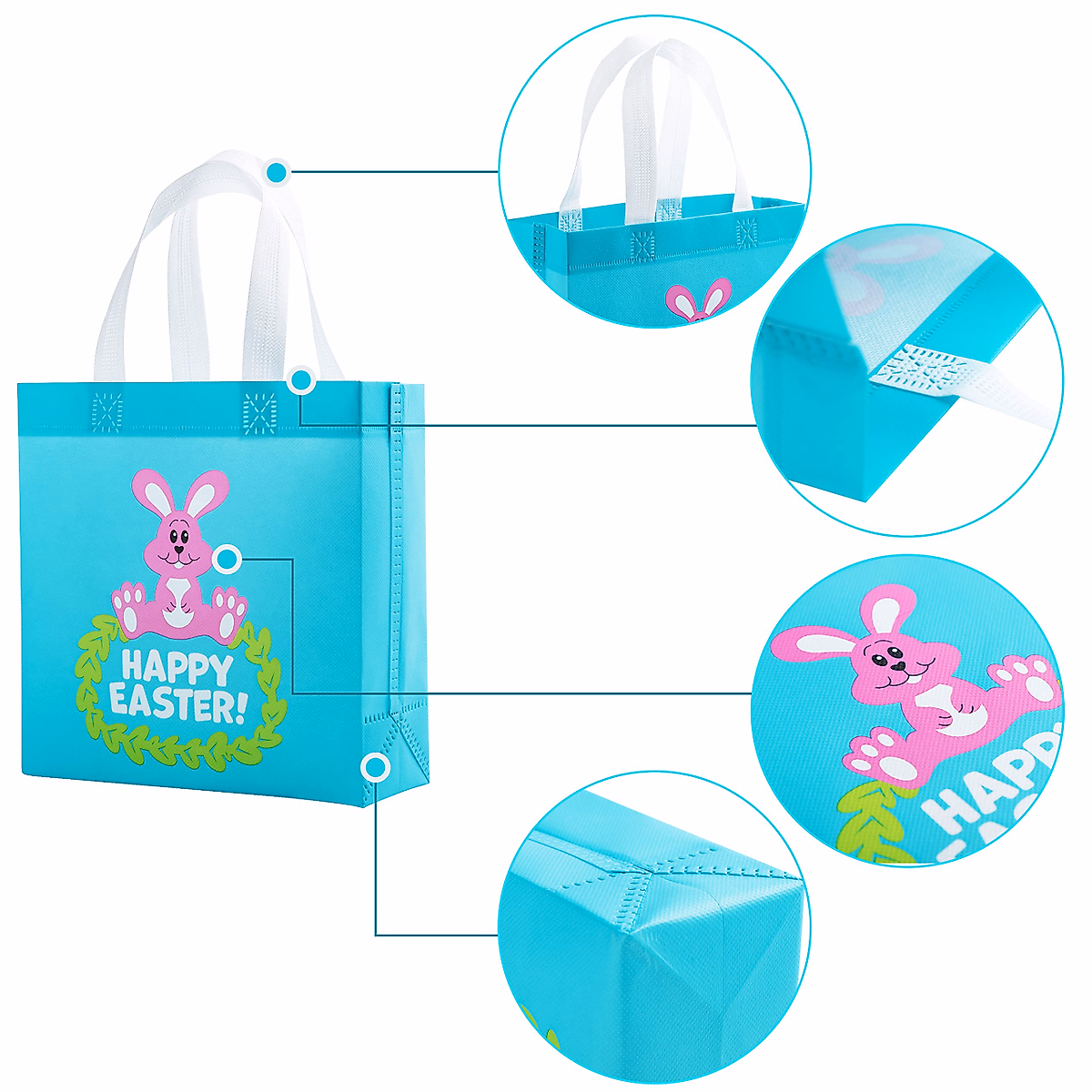 JOYIN 24 Pcs Easter Gift Bags with Handles for Kids, Non Woven Tote Goodie Bags Candy Bags Party Treat Bags for Easter Egg Hunt, Easter Kids Party Favor Supplies