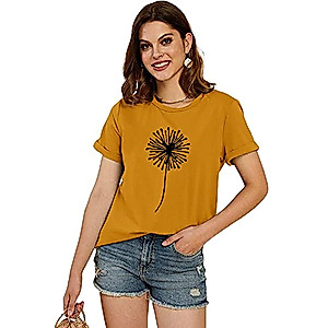 Cicy Bell Women's Dandelion Print T Shirts Cute Graphic Tees Short Sleeve Summer Cotton Tee Tops
