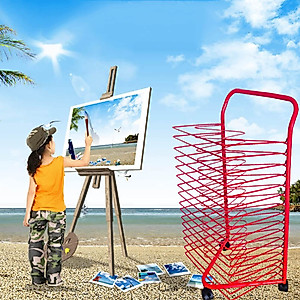 JIAHESHYP Art Drying Rack, 16-Shelf Mobile Drying Rack with 16 Wire Shelves for Mobile Classrooms Art Studios and Home Use, Drying & Print Racks, Red