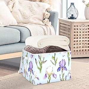 Doterii Chic Purple Iris Flower Storage Bin with Lid Fabric Foldable Cube Baskets Closet Toy Organizer