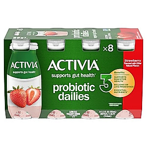 Activia Probiotic Dailies Strawberry Lowfat Yogurt Drinks, Delicious Daily Probiotic Yogurt Smoothie Drinks to Help Support Gut Health, 8 Ct, 3.1 FL OZ
