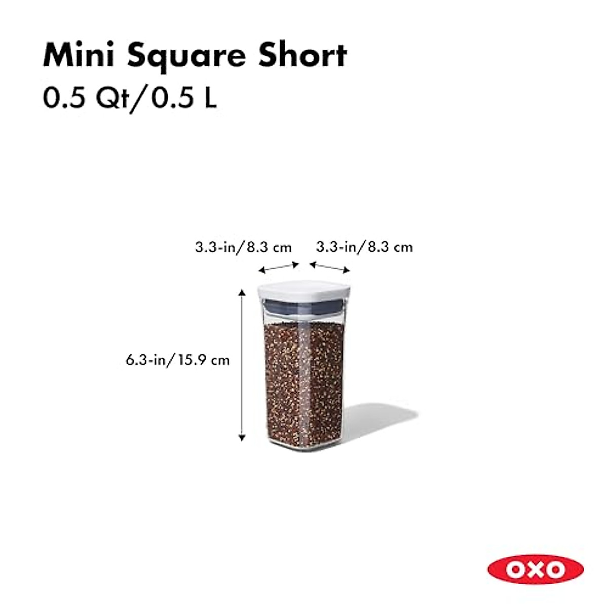 OXO Good Grips POP Container - Airtight Food Storage - Mini Square Short 0.5 Qt Ideal for 1 lb of baking soda or 14 oz of grains