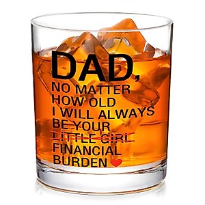 DAZLUTE Funny Whiskey Glass Gifts for Dad, Father’s Day Gifts Birthday Present Christmas Gifts for Dad Father Papa Daddy, Father Gifts Dad Gifts from Daughter, 10Oz Old Fashioned Glass