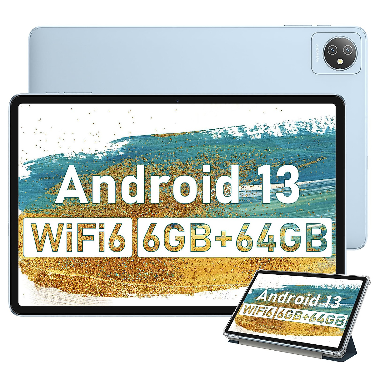 Blackview Android 13 Tablet - 10.1 Inch Screen Tablet, 6GB RAM 64GB ROM 1TB Expand, Dual Camera 5MP, WiFi 6, 6580mAh Android Tablet, Google Play Parent Control Kids Tablet, Blue