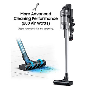 Samsung Jet 75 Stick Cordless Lightweight Vacuum Cleaner with Removable Long Lasting Battery and 200 Air Watt Suction Power, Complete with 180 Deg Swivel Brush, Titan Silver